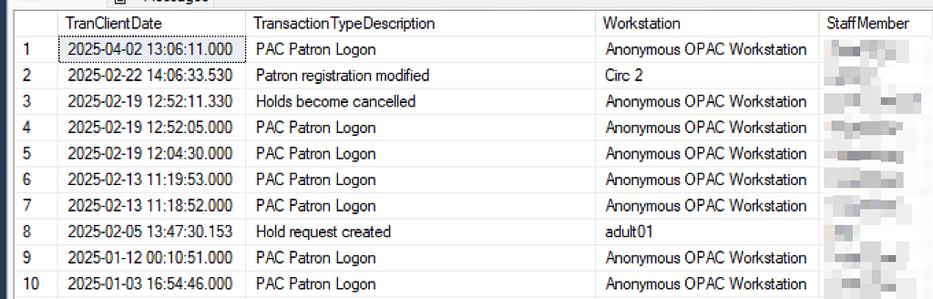 Find all transaction activity types for a patron ID - Polaris ...